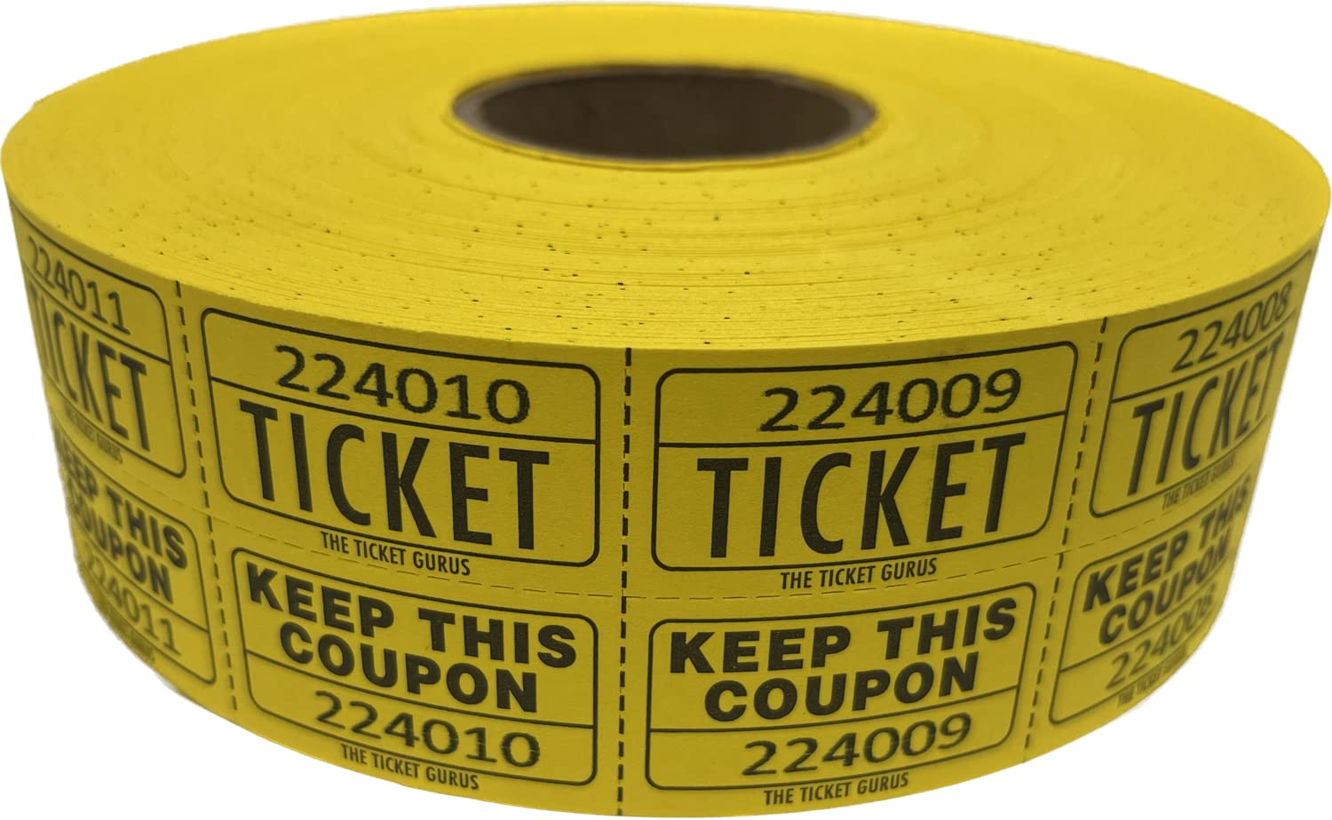 The Ticket Gurus-Raffle Tickets (4 Rolls of 2000 Large Number) 8,000 Total 50/50 Raffle Ticket-4 Yellow Rolls