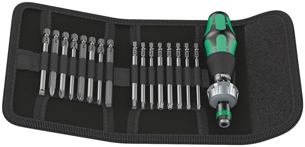 WERA - 5051040001 Kraftform Kompakt 60 Ra Ratchet Screwdriver & Long PZ, Ph, TX, Hex Bits, 051040