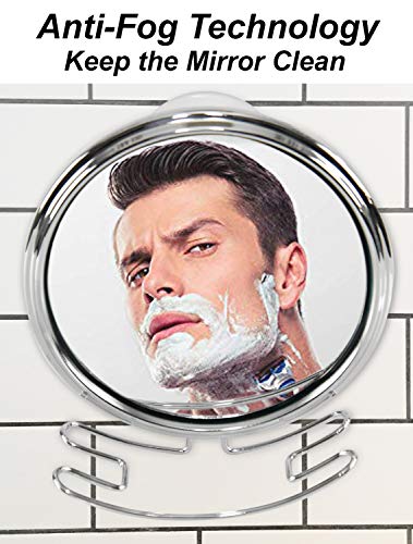 Home-X Small Fogless Suction-Cup Mirror, Shower Mirror, Shaving Mirror with Razor Holder for Shower, 6 ½" L x 6" W x 2 ½" H, Chrome