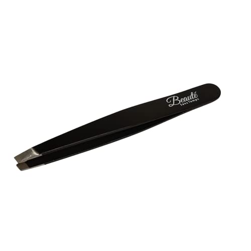 BeautĂ© Sans Temps BeautĂ© Sans Temp Professional Slant Tip Eyebrow Tweezers â Precision Stainless Steel Splinter Removal - Excellent Grip for Plucking Ingrown Facial Hair for Women Men Black