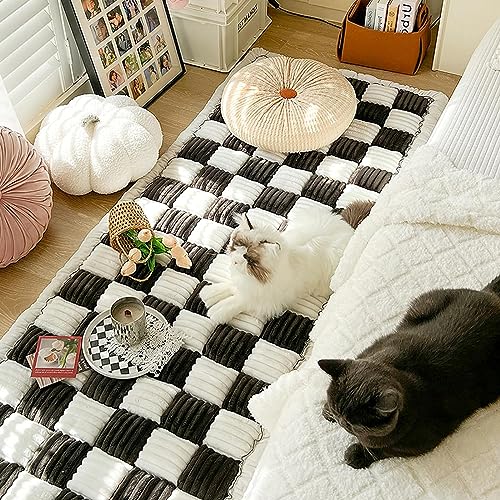 Funny Couch Cover, Cream-Coloured Large Plaid Square Pet Mat Bed Couch Cover, Couch Cover, Dog Blankets for Large Dogs, Waterproof Blanket for Dogs (27.6x59.06 in, Black)