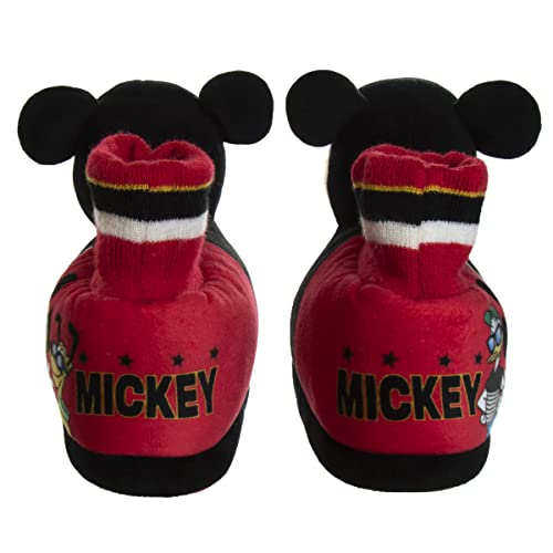 Disney Mickey Mouse Boys Slippers - Plush Lightweight Warm Comfort Soft Aline House Kids Shoes Slippers - 3D Black/Red (size 9-10 Toddler)