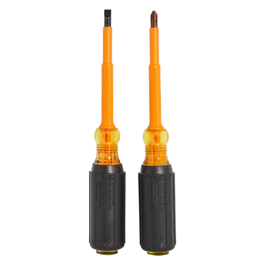 Klein Tools 33532-INS Electrical Insulated Screwdriver Set of 2, Made in USA, 4-Inch Phillips and Cabinet Set, Made in USA