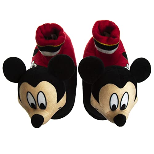 Disney Mickey Mouse Boys Slippers - Plush Lightweight Warm Comfort Soft Aline House Kids Shoes Slippers - 3D Black/Red (size 9-10 Toddler)