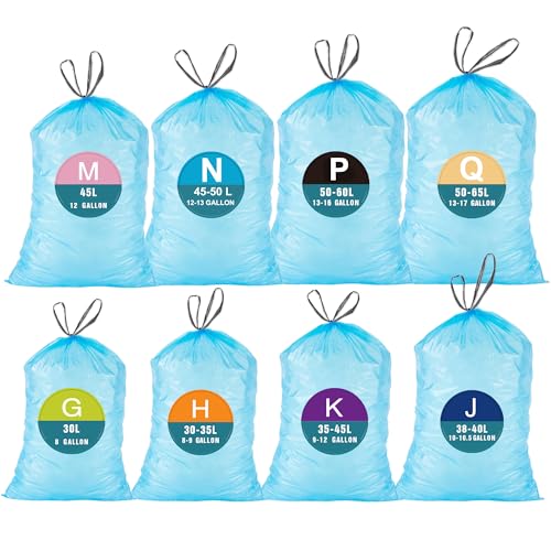 Code M (200 Count) Heavy Duty Trash Bags Blue Compatible with simpleman Code M | Blue Drawstring Garbage Liners 12 Gallon/45 Liter | Reinforced Drawstring Garbage Liners