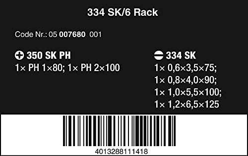 Wera 05007680001 Kraftform Plus 334 SK/6 Screwdriver Set and Rack, Lasertip, 6-Piece