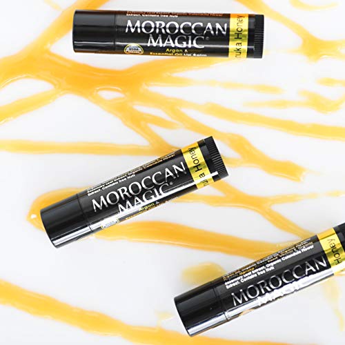 Moroccan Magic Organic Manuka Honey Lip Balm 3 Pack | Made with Natural Cold Pressed Argan and Essential Oils Lip Balm | Smooth Application | Non-Toxic, Cruelty Free