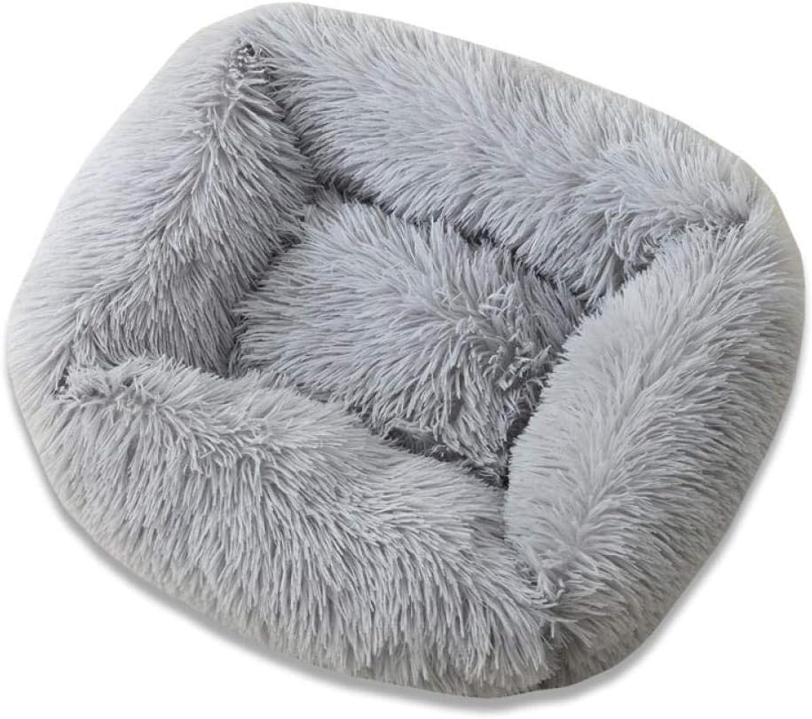 Bed Light Gray Plush Square Beds for Small Medium Large Dogs Super Soft Winter Warm Sleeping Mats for Cats 1Pcs Xs