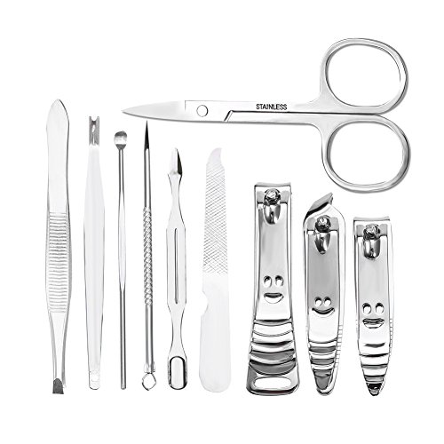 Manicure Set Nail Clippers Pedicure Kit, 10pcs Stainless Steel Toenail Foot Clippers Fingernails Grooming Kits Includes Cuticle Remover with Portable Travel Case