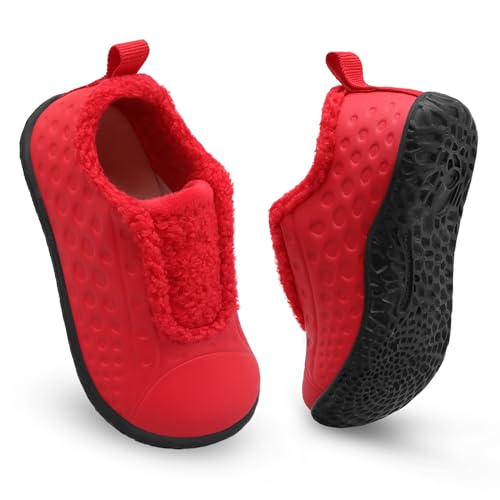 BARERUN Toddler Slippers Boys Girls Warm Skin-friendly House Slippers Soft-Lightweight Around House Shoes for Kids Indoor/Outdoor, Red, 8-8.5 Toddler
