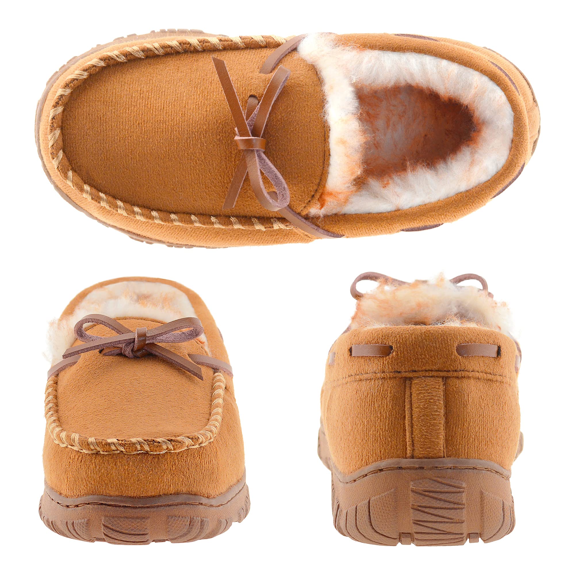 House Moccasins Slippers for Boys with Memory Foam Nonslip Rubber Sole Indoor Outdoor Shoes - Beige Big Kid 1