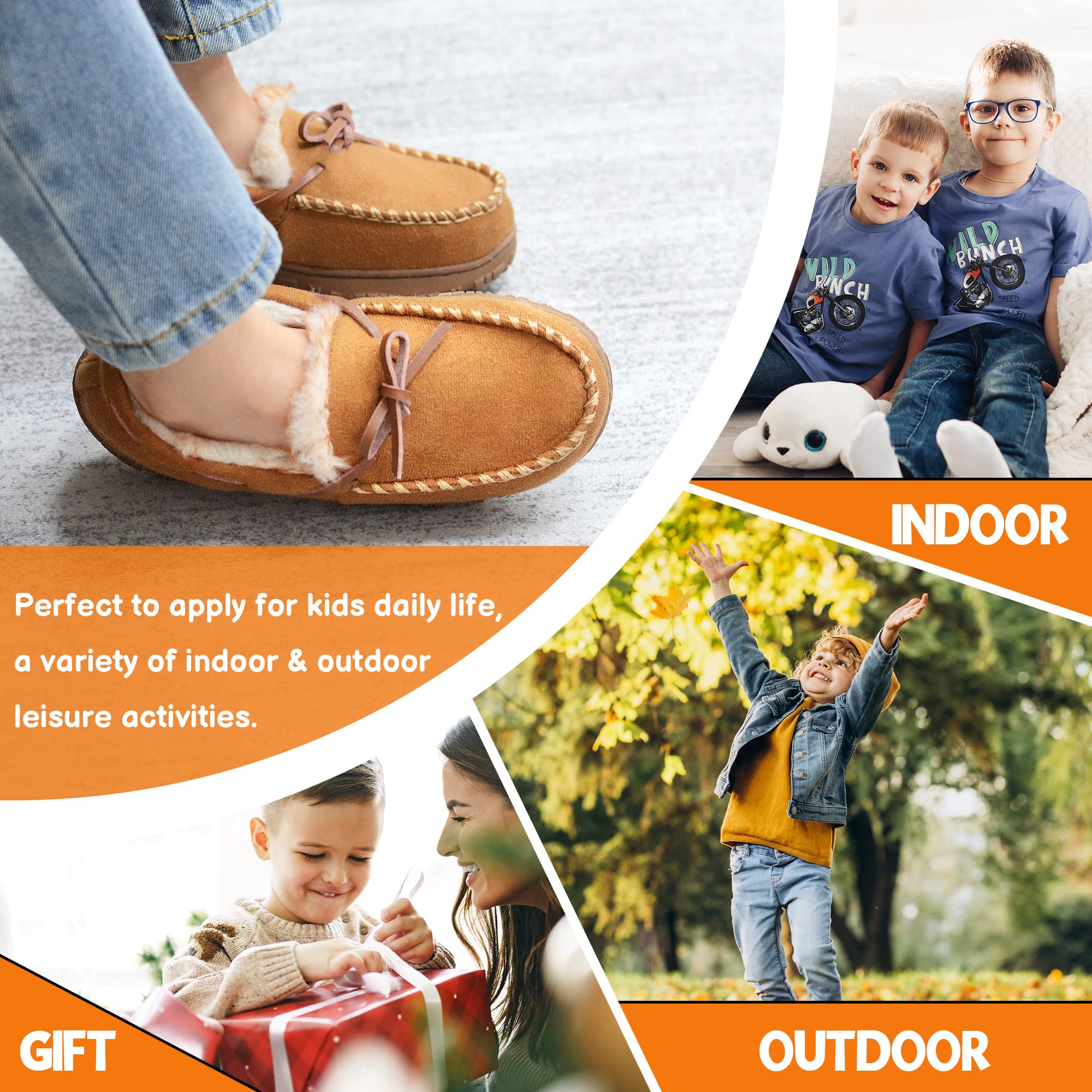 House Moccasins Slippers for Boys with Memory Foam Nonslip Rubber Sole Indoor Outdoor Shoes - Beige Big Kid 1
