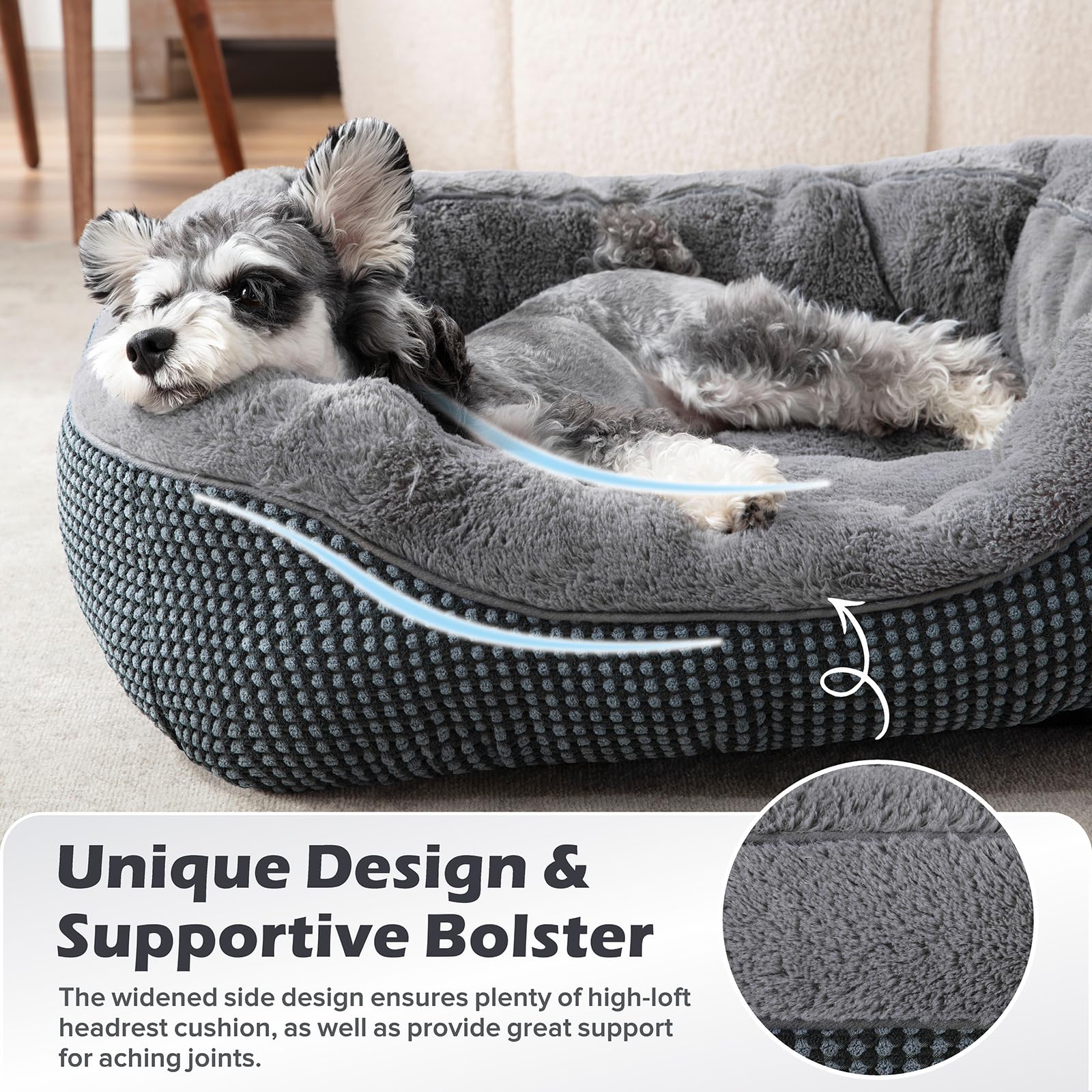 INVENHO Medium Dog Beds for Medium Dogs Washable, Rectangle Dog Bed Medium Size Dog, Orthopedic Dog Bed, Warming Soft Calming Sleeping Puppy Bed Durable Pet Bed with Anti-Slip Bottom M(30"x24"x9")