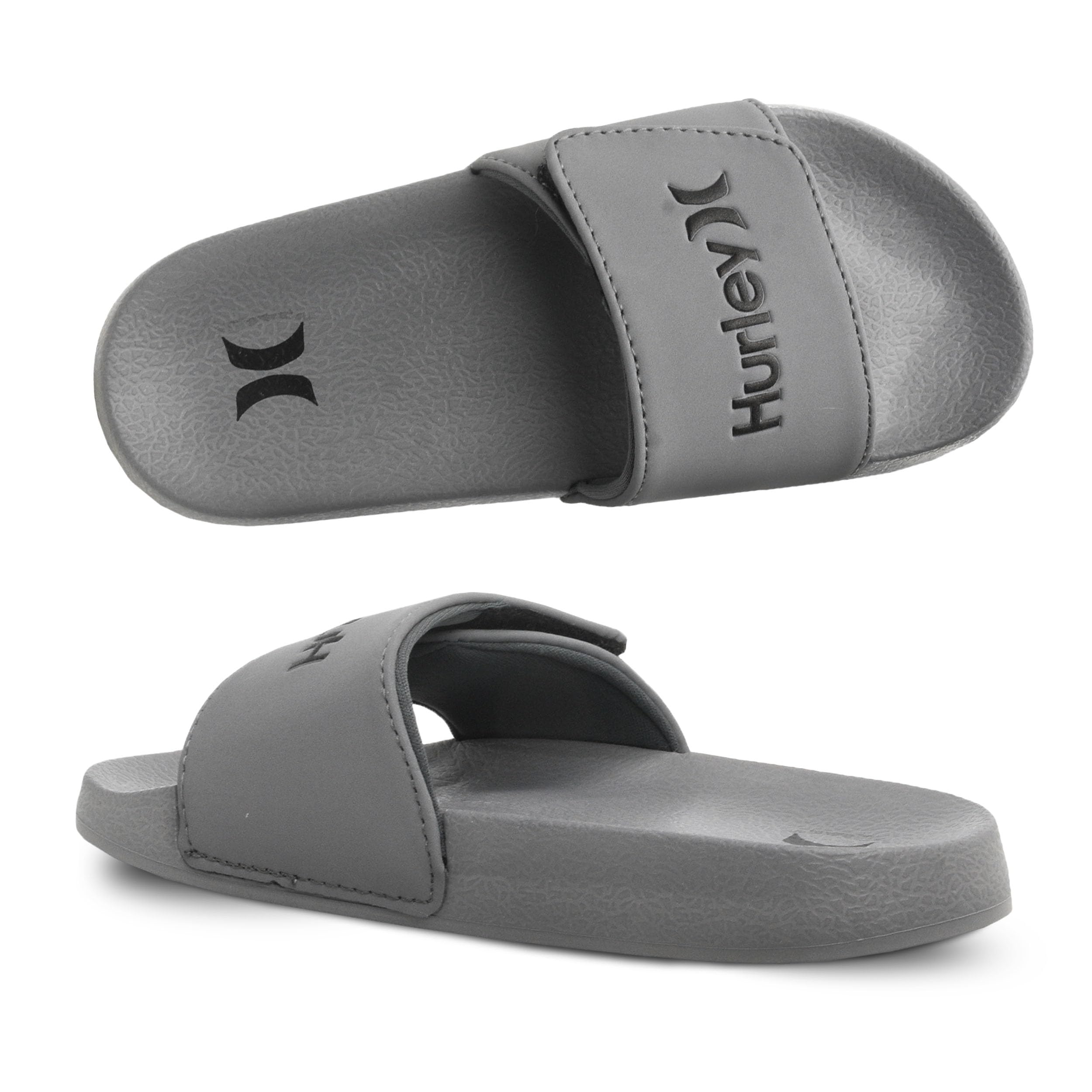 Hurley Naia Slides for Girls and Boys, Slip-On Kids Slippers with Adjustable Strap, Kid's Sandals for Indoor and Outdoor, Adjustable Sporty Slides for Kids, Eva Footbed Shower Slides, Grey