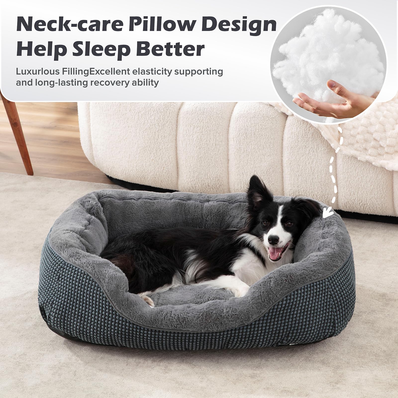 INVENHO Medium Dog Beds for Medium Dogs Washable, Rectangle Dog Bed Medium Size Dog, Orthopedic Dog Bed, Warming Soft Calming Sleeping Puppy Bed Durable Pet Bed with Anti-Slip Bottom M(30"x24"x9")