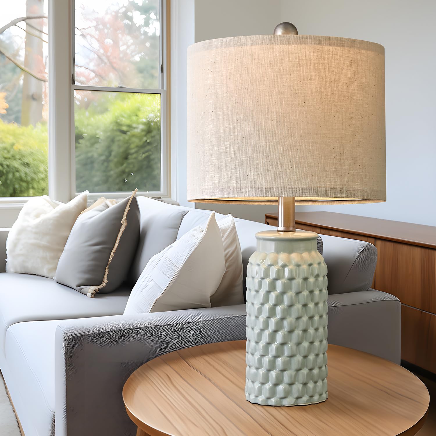 USumkky 20.5 inches Modern Ceramic Green Bedside Lamp Set of 2 for Bedroom Decor Farmhouse Table Lamp for Living Room Office Dorm