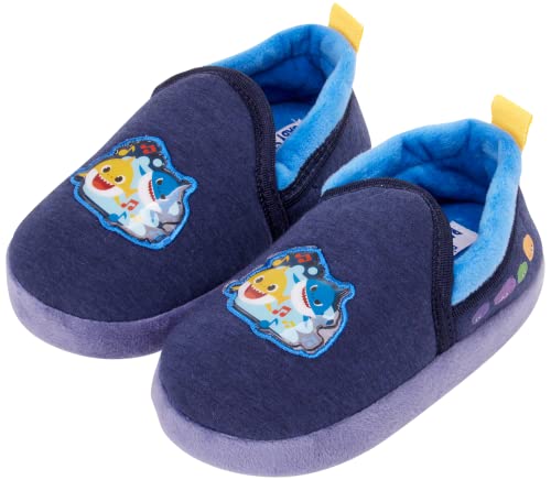 Nickelodeon Toddler Boys' and Girls’ Baby Shark Slippers - Plush Fuzzy Slippers, Non-Skid Sole (5-12 Toddler/Kid), Size 7-8 Toddler, Baby Shark Blue