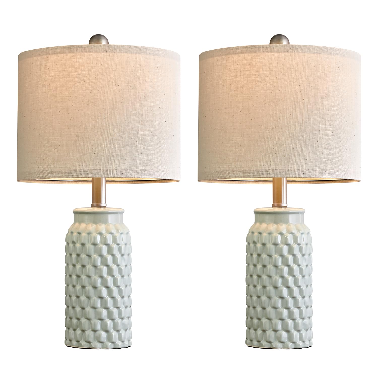USumkky 20.5 inches Modern Ceramic Green Bedside Lamp Set of 2 for Bedroom Decor Farmhouse Table Lamp for Living Room Office Dorm