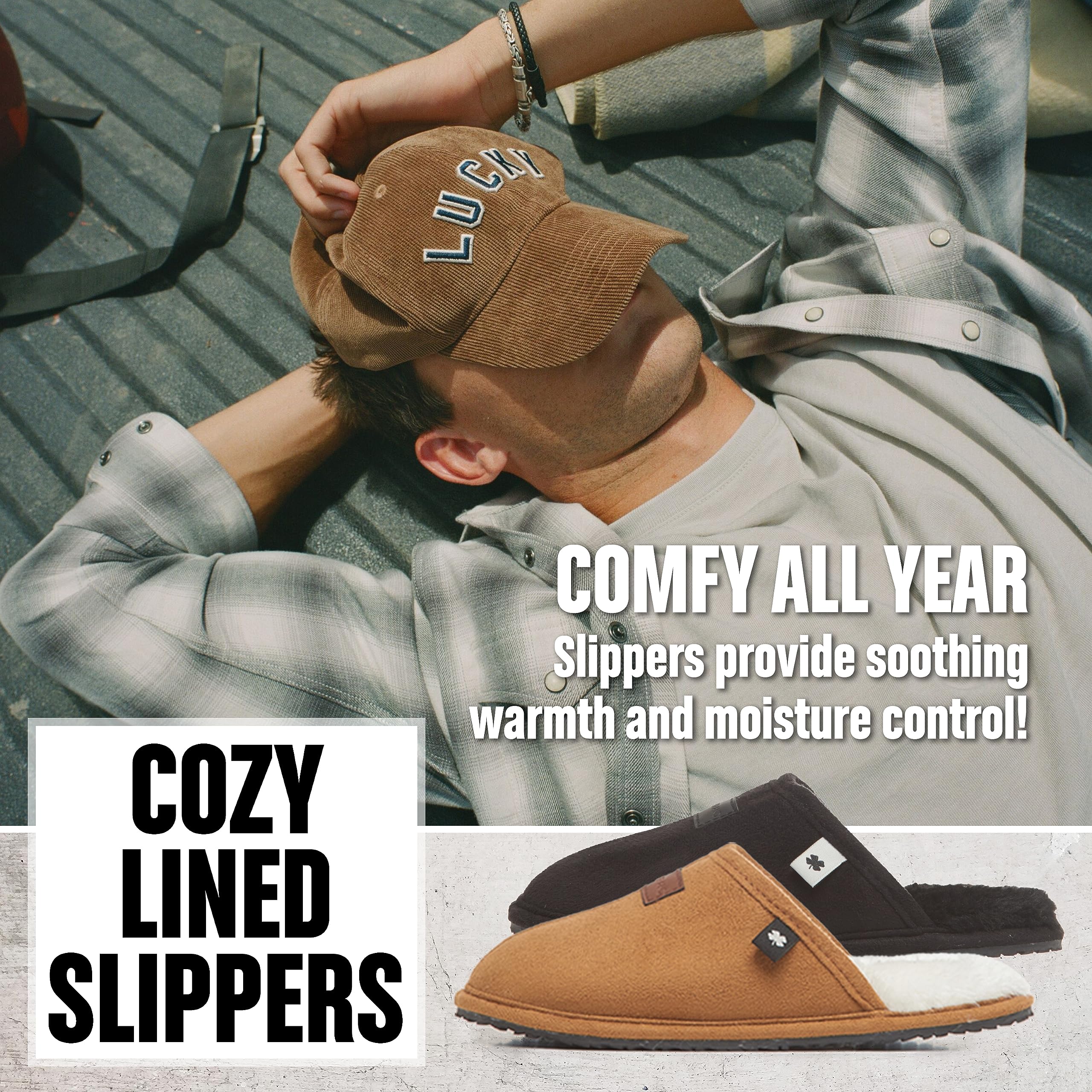Lucky Brand Micro-Suede Memory Foam Boys Slippers - Closed Toe Plush Lined House Shoes/Kids Slippers, Tan/6 Big Kid