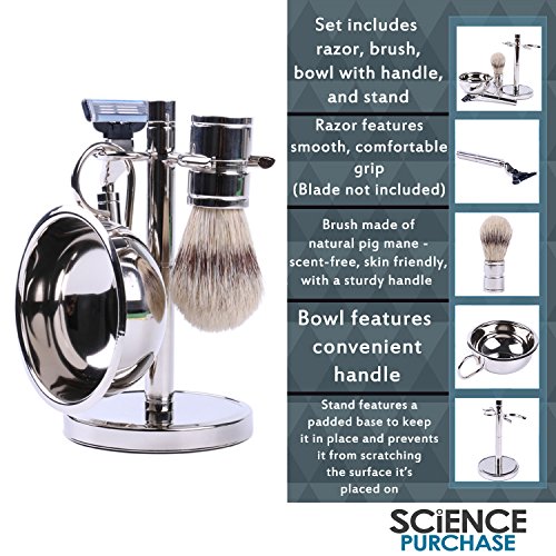 Stainless Steel Shaving Set for Men - Bowl, Brush, and Stand by Science Purchase