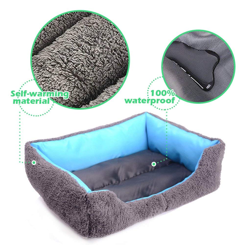 Barelove Rectangular Dog Cat Beds Mattress Washable Pads Room, Soft Winter Warm Plush Faux Fur Sleeping Pet Fleece Bed Mat for Small Doggy Kitten, Anti-Slip Waterproof Bottom, Blue