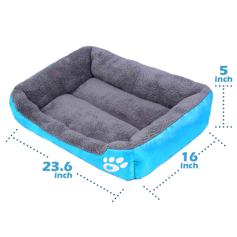 Barelove Rectangular Dog Cat Beds Mattress Washable Pads Room, Soft Winter Warm Plush Faux Fur Sleeping Pet Fleece Bed Mat for Small Doggy Kitten, Anti-Slip Waterproof Bottom, Blue