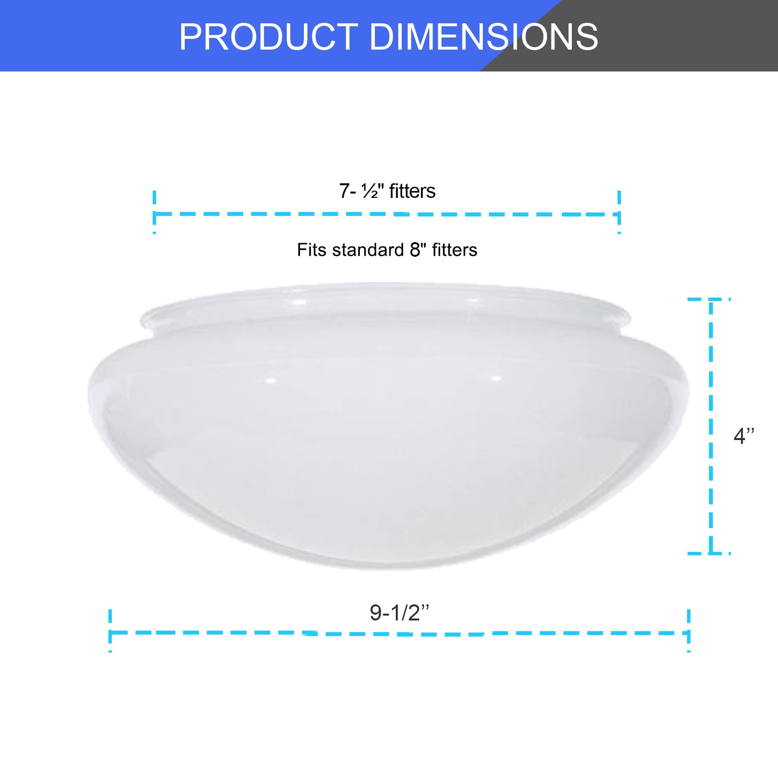 Dysmio 8-Inch White Classic Globe, Dome, Fitter Size 7-1/2 inches, Replacement Mushroom Glass Shade for Pendant, Fan light, Bathroom