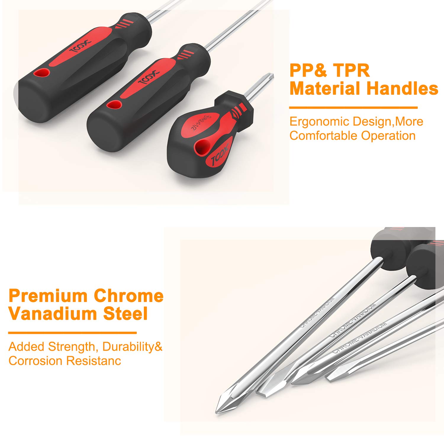 XOOL Magnetic Screwdriver Set 10PCS, 5 Phillips and 5 Flat Head Tips Professional Cushion Grip Screwdriver Non-Slip for Repair Home Improvement Craft