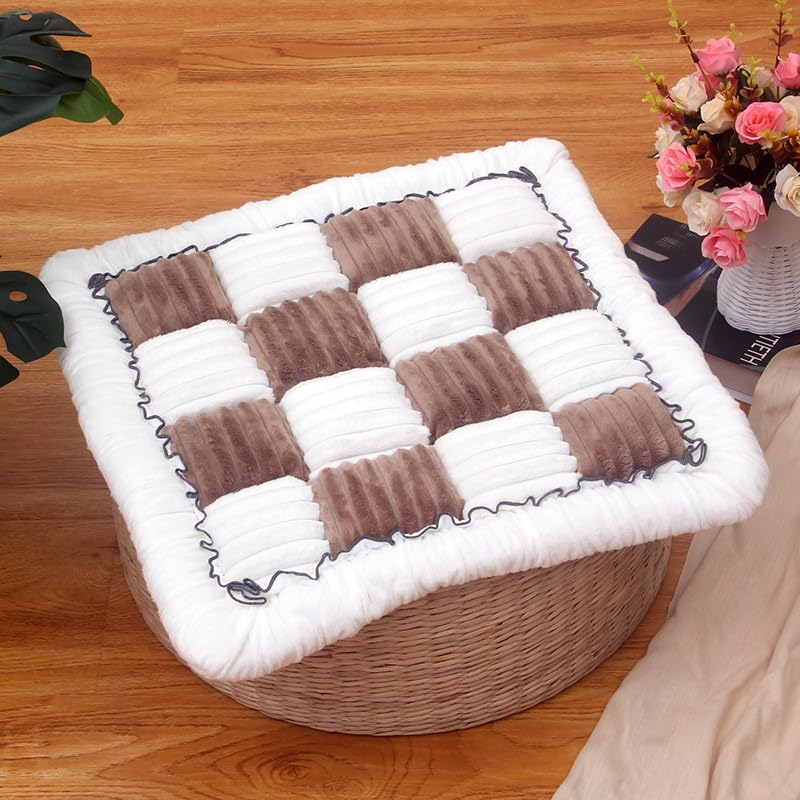 Coloured Large Plaid Square Pet Mat Bed Couch Cover, Non-Sticky Cat/Dog Hair Funny Fuzzy Couch Cover, Garden Chic Cotton Protective Couch Cover for Floor pet Couch Cover (Size:45*45cm,Color:Dark Brown
