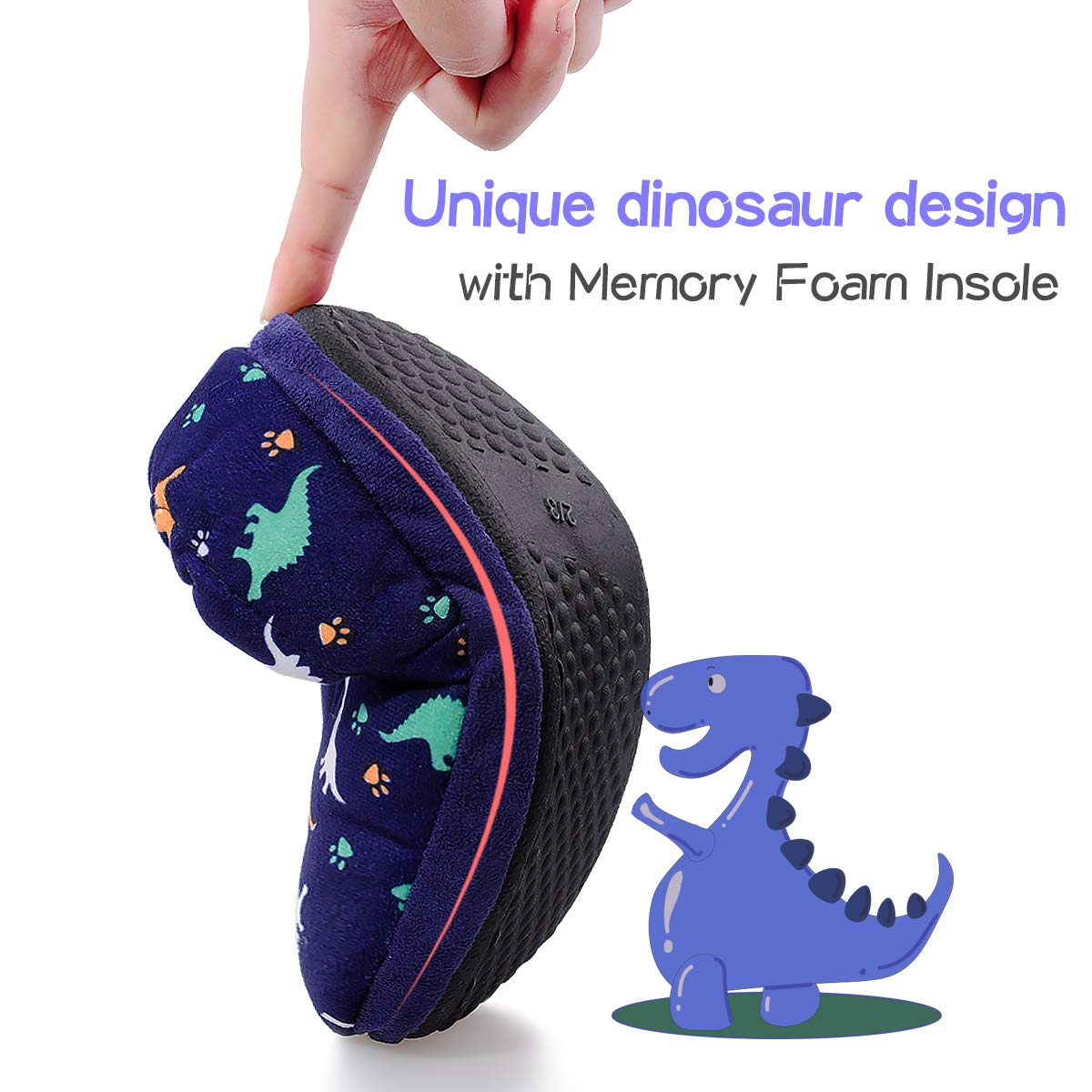 MIXIN Little Kids Boys Indoor House Slip-on Slippers Soft Warm Memory Foam Dark Blue Dinosaur (9-10 Toddler, Dark Blue, numeric_9)