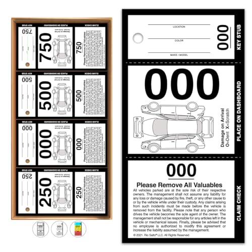 Rio Salto 3 Part Valet Parking Tickets Perforated Cardstock Place on Dashboard Claim Check Key Stub Ticket for Car Temporary Parking Tags Bulk 000-999 Thick 3.85" x 5.5" - 5000 Tickets
