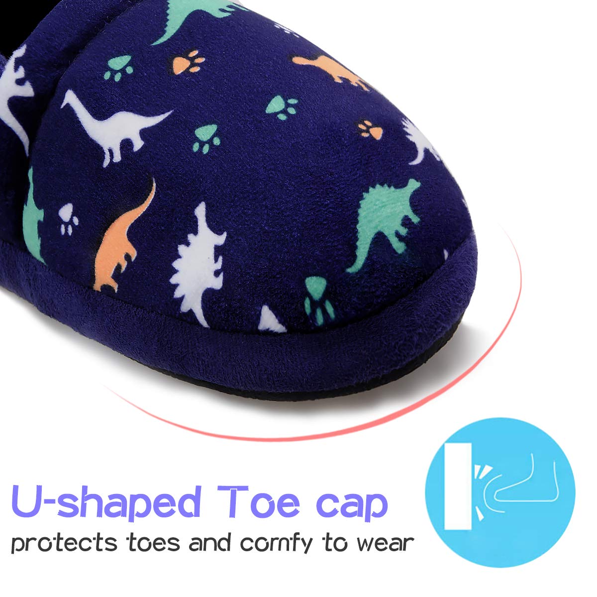 MIXIN Little Kids Boys Indoor House Slip-on Slippers Soft Warm Memory Foam Dark Blue Dinosaur (9-10 Toddler, Dark Blue, numeric_9)
