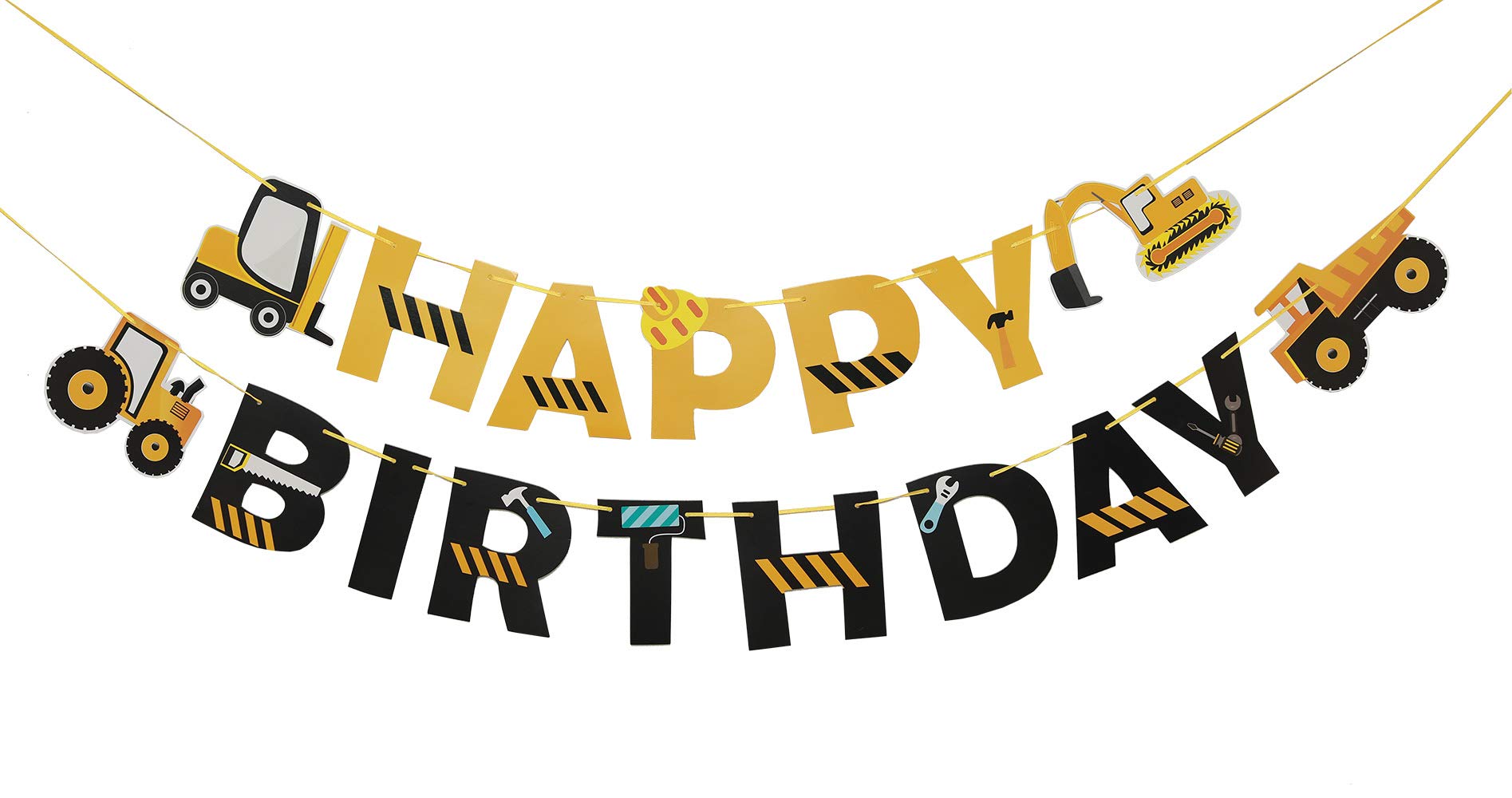 Construction Vehicle Happy Birthday Banner Dump Truck Excavator Tank Truck Garland for Boys Construction Themed Party Kids Birthday Party Decoration by Ucity