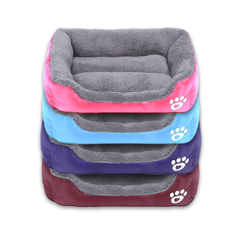 Barelove Rectangular Dog Cat Beds Mattress Washable Pads Room, Soft Winter Warm Plush Faux Fur Sleeping Pet Fleece Bed Mat for Small Doggy Kitten, Anti-Slip Waterproof Bottom, Blue