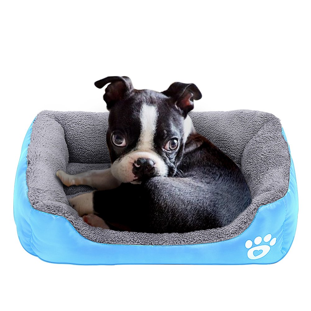 Barelove Rectangular Dog Cat Beds Mattress Washable Pads Room, Soft Winter Warm Plush Faux Fur Sleeping Pet Fleece Bed Mat for Small Doggy Kitten, Anti-Slip Waterproof Bottom, Blue