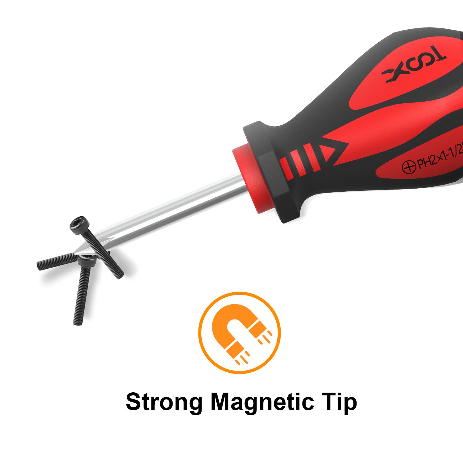 XOOL Magnetic Screwdriver Set 10PCS, 5 Phillips and 5 Flat Head Tips Professional Cushion Grip Screwdriver Non-Slip for Repair Home Improvement Craft