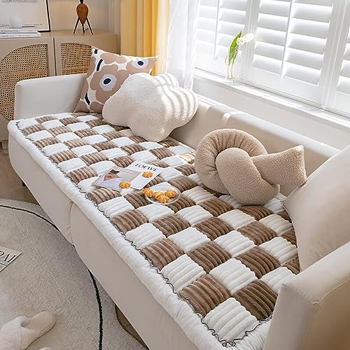 TTEDMO Funnyfuzzy Cream-Coloured Large Plaid Square Pet Mat Bed Couch Cover,Funny Fuzzy Couch,Funny Dog Sofa (Light Brown,27.6x70.9 in)