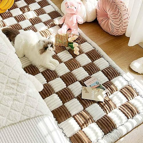 TTEDMO Funnyfuzzy Cream-Coloured Large Plaid Square Pet Mat Bed Couch Cover,Funny Fuzzy Couch,Funny Dog Sofa (Light Brown,27.6x70.9 in)