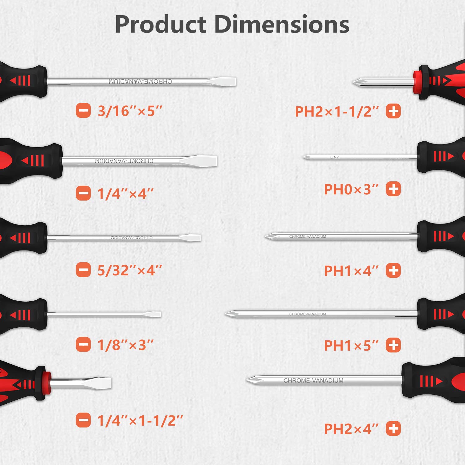 XOOL Magnetic Screwdriver Set 10PCS, 5 Phillips and 5 Flat Head Tips Professional Cushion Grip Screwdriver Non-Slip for Repair Home Improvement Craft