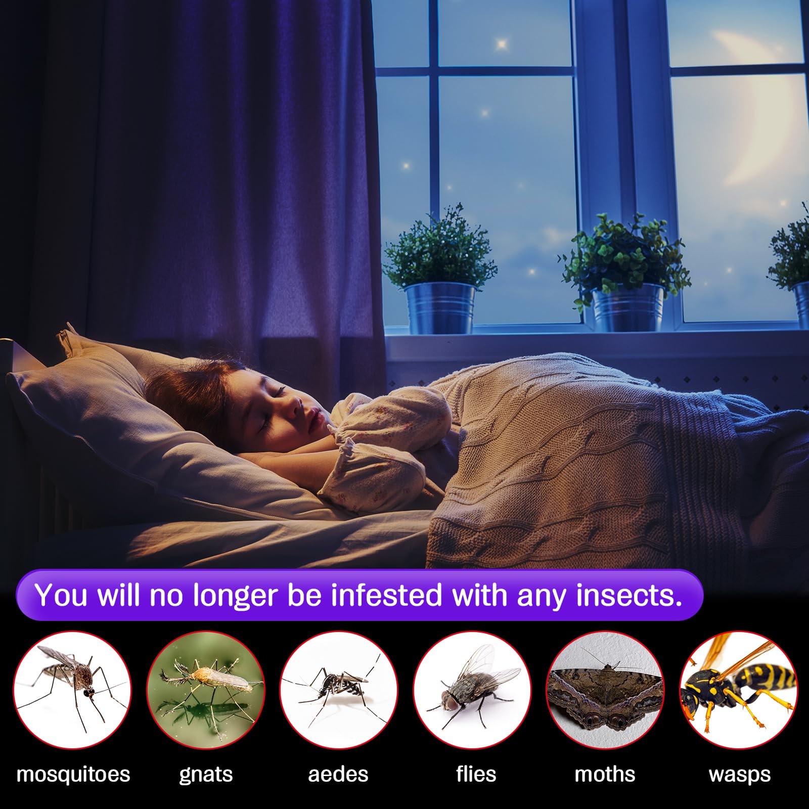 Kittmip 2 Pcs Bug Zapper Mosquito Zapper Fly Traps Indoor for Home Mosquito Repellent Outdoor Patio Insect Trap Killer for Kitchen Backyard Garden Camping Bedroom Office Fruit, Black