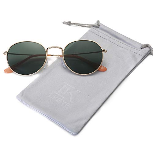 LKEYE Small Unisex Classic Vintage Round Mirror Lens Polarized Sunglasses LK1702 3447 Gold Frame/Dark green Lens