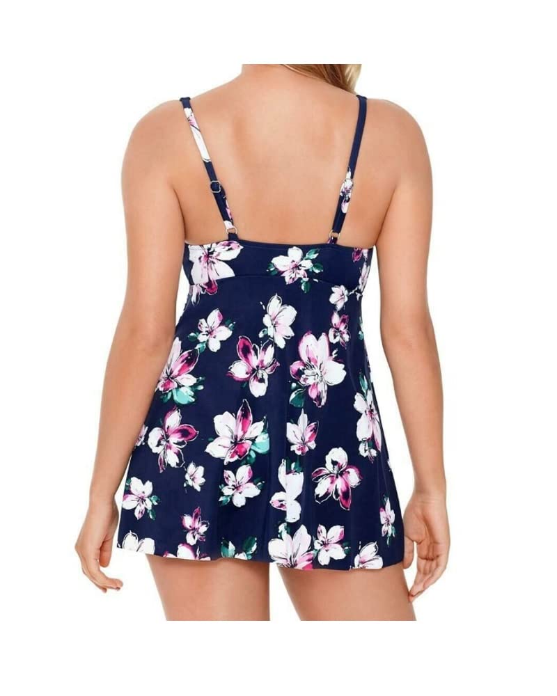 Swim Solutions Women's Flyaway Tummy Control Swimdress Swimsuit Navy Blue 8