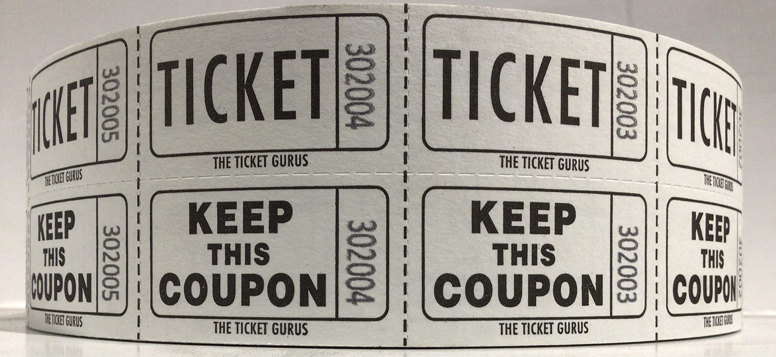 The Ticket Gurus-Raffle Tickets - (4 Rolls of 2000 Double Tickets) 8,000 Total 50/50 Raffle Tickets (2 Green & 2 White)