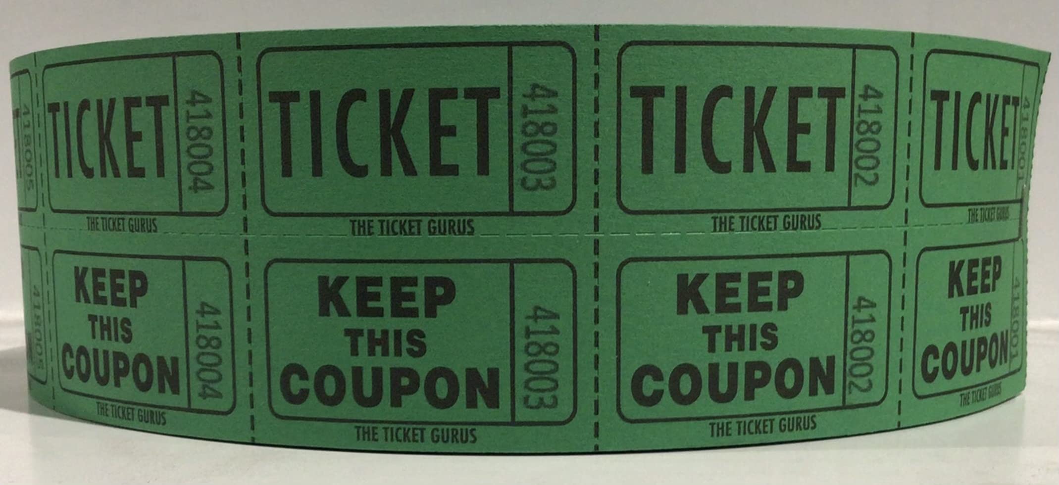 The Ticket Gurus-Raffle Tickets - (4 Rolls of 2000 Double Tickets) 8,000 Total 50/50 Raffle Tickets (2 Green & 2 White)