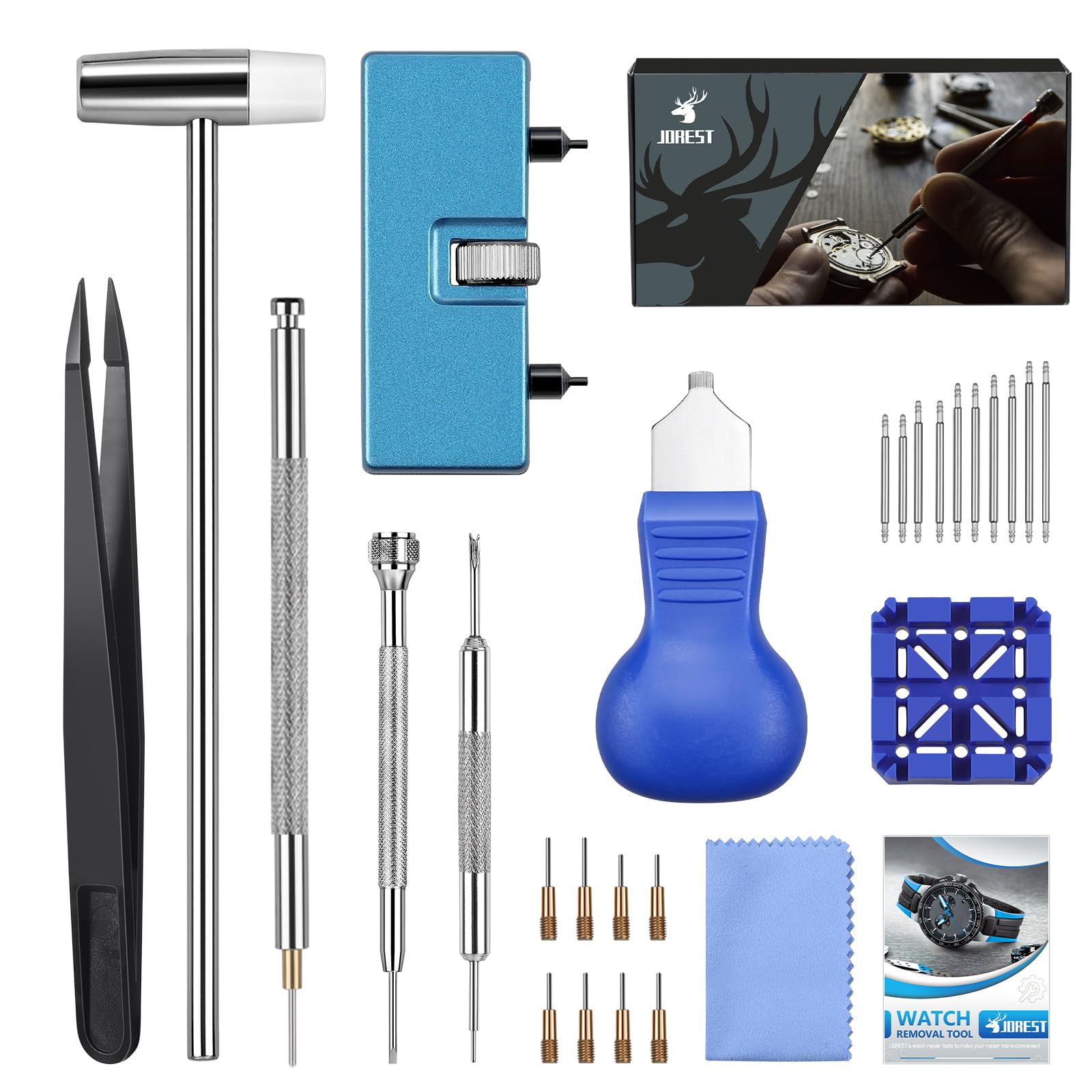JOREST Watch Repair Kit, for Watch Battery Replacement & Watch Band Adjustment & Watch Cleaning, Watch Wrench Back Remover, Watch Case Opener, Watch Screwdriver, Watch Link Removal Tool