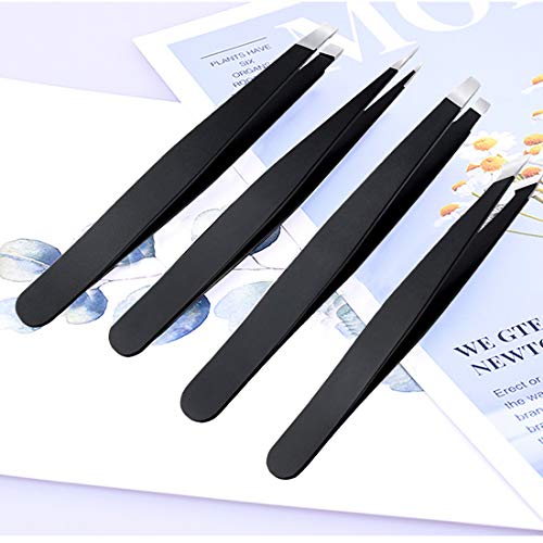 Eyebrow Tweezer Set, Stainless Steel Tweezers for Eyebrows - Best Precision for Facial Hair, Ingrown Hair, Splinter, Blackhead and Tick Remover