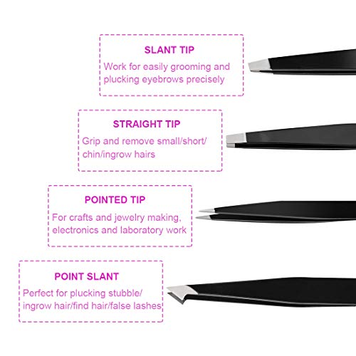 Eyebrow Tweezer Set, Stainless Steel Tweezers for Eyebrows - Best Precision for Facial Hair, Ingrown Hair, Splinter, Blackhead and Tick Remover