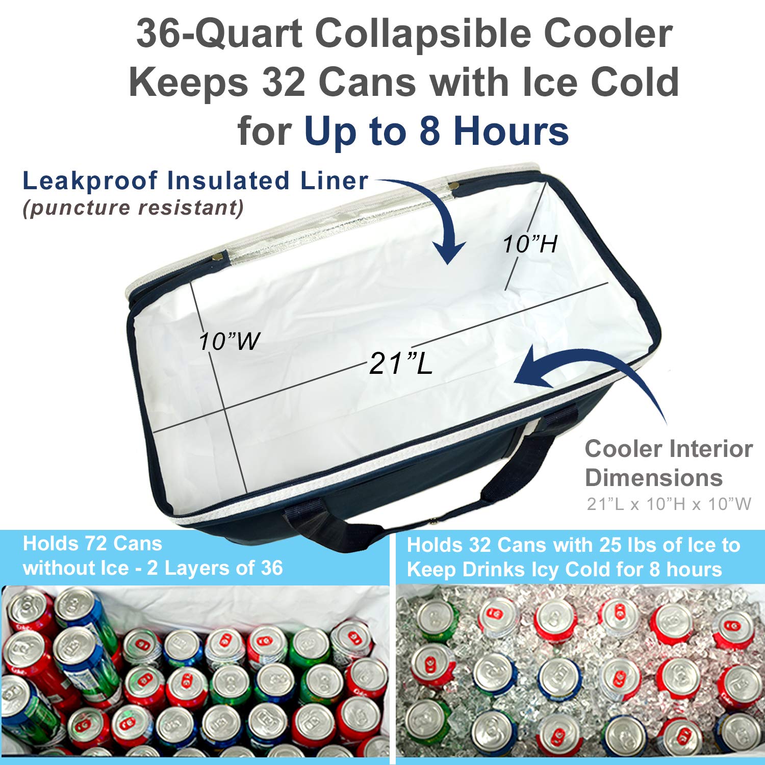 California Berkeley Licensed Golden Bears 64 Can Capacity Semi Rigid Collapsible Leakproof Cooler- Designed & Quality Approved in The US