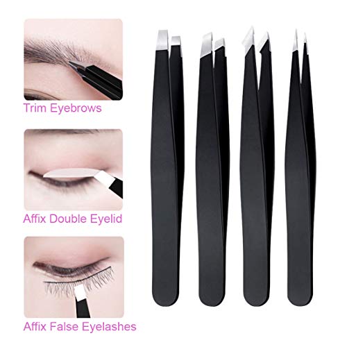 Eyebrow Tweezer Set, Stainless Steel Tweezers for Eyebrows - Best Precision for Facial Hair, Ingrown Hair, Splinter, Blackhead and Tick Remover