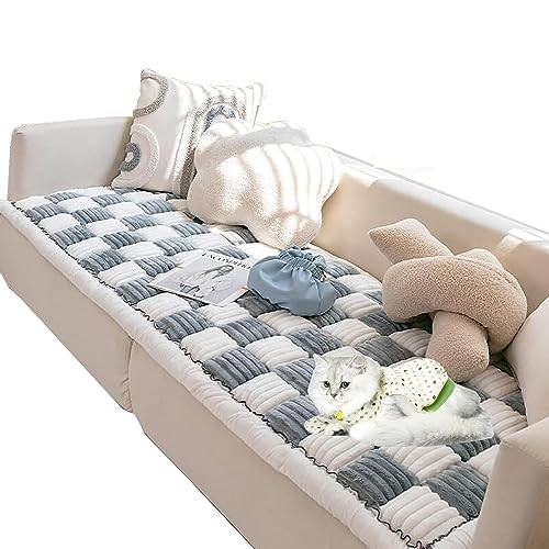 BLEDD Cream Coloured Large Plaid Square Pet Mat Bed Couch Cover,Pet Comfort Deodorant Breathable Play Checkered Mat,Couch Cover (Color : Gray, Size : 27.6x82.7 in)